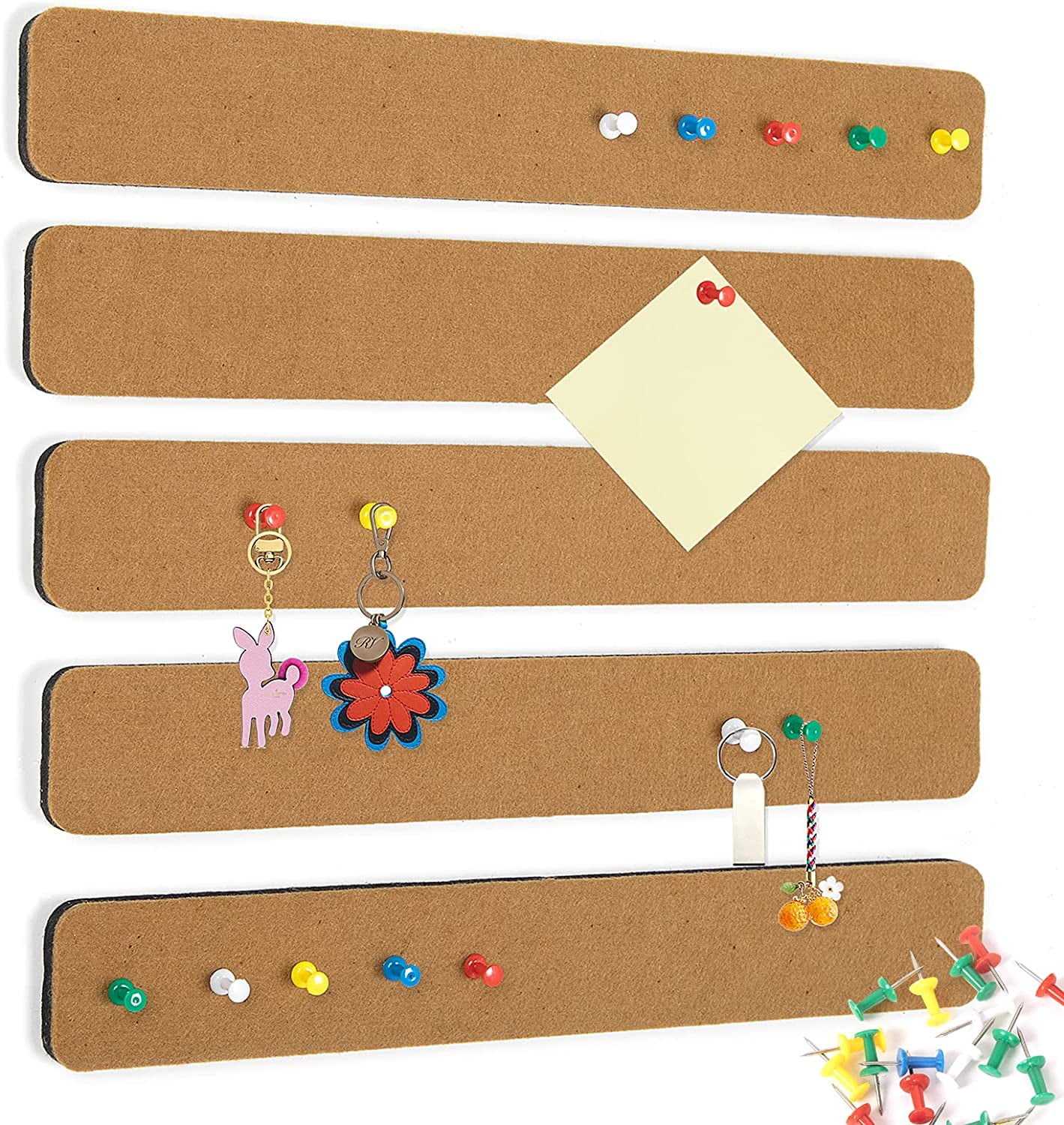 5 Pcs Felt Cork Boards for Walls, Self-Adhesive Cork Board with 35 Push ...