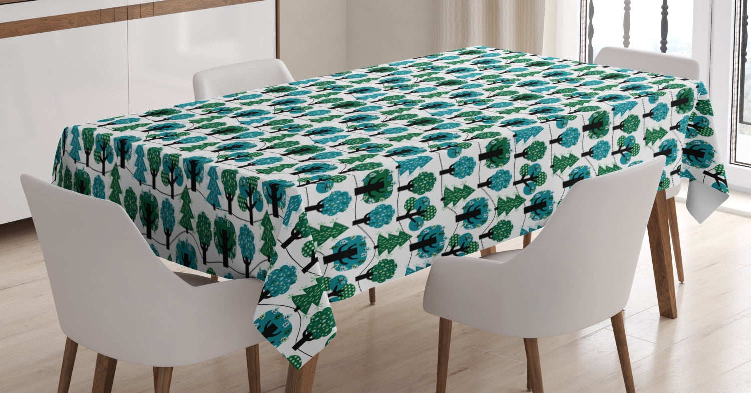 Forest Tablecloth, Repeating Pine and Oak Trees in Winter Forest Theme ...
