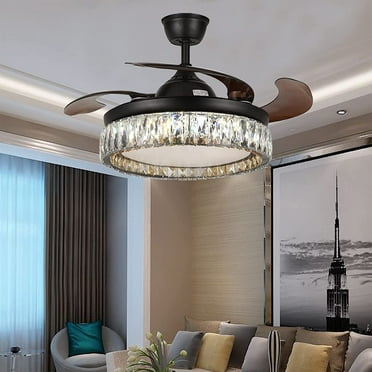 FINE MAKER 42" Crystal Ceiling Fan with Light Remote Chandelier with ...