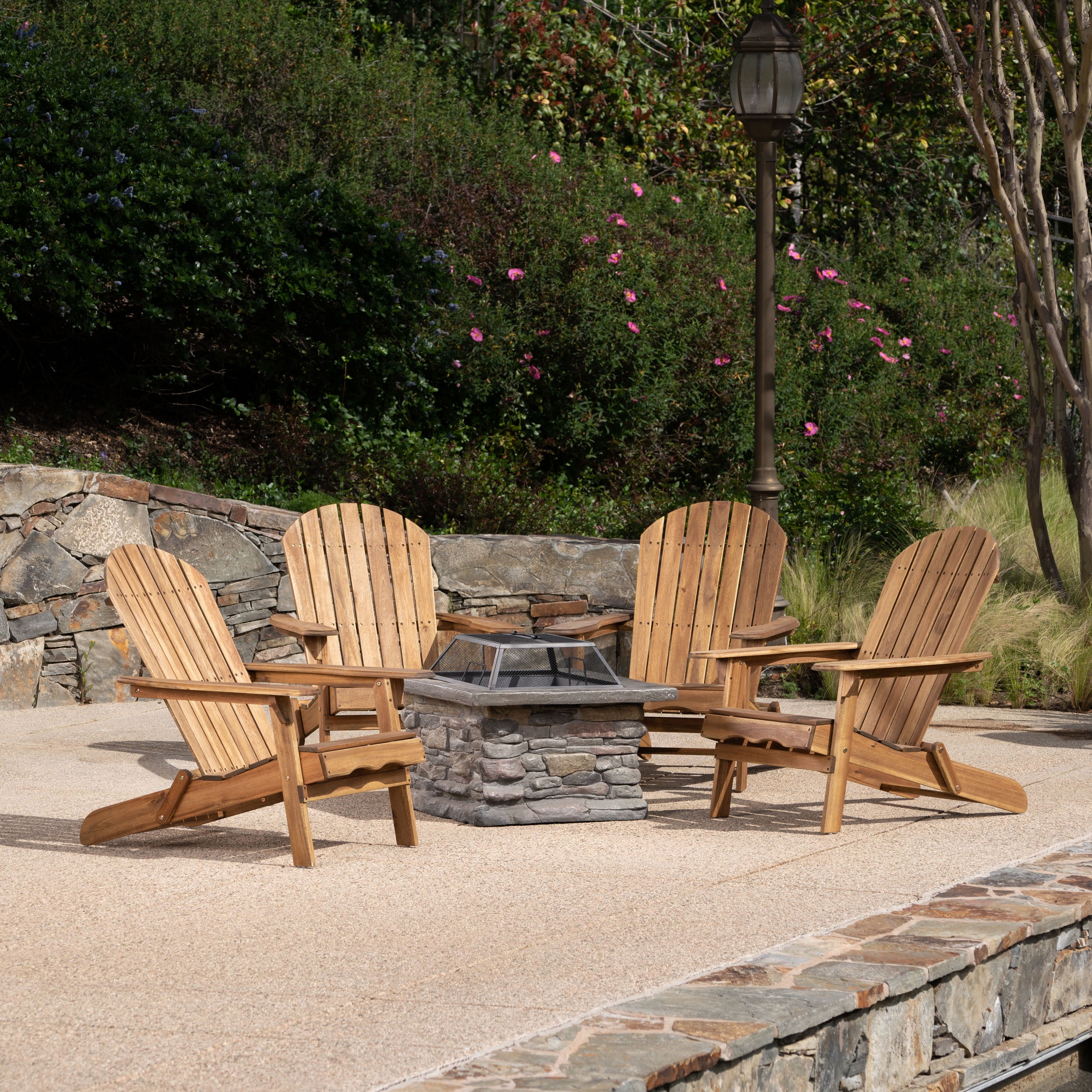 Michaela Outdoor 5 Piece Acacia Wood Adirondack Rocking Chair Set with ...