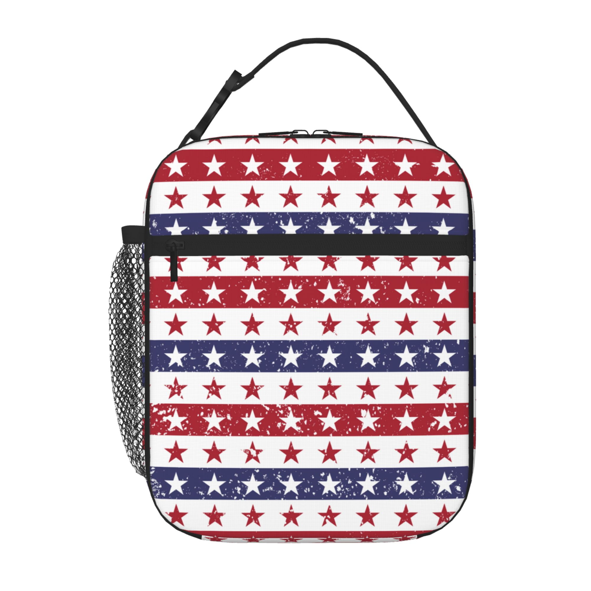 TEQUAN Portable Lunch Bag, Patriotic Red White Stars Usa Flag Pattern ...