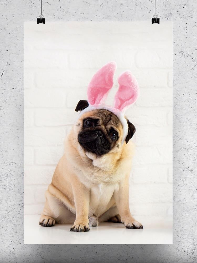 Happy Pug With Bunny Ears Poster -Image by Shutterstock - Walmart.com