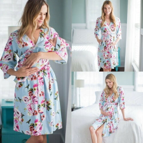 Women Fashion Floral Casual Soft Pregnant Robe Nightie Nightdress ...
