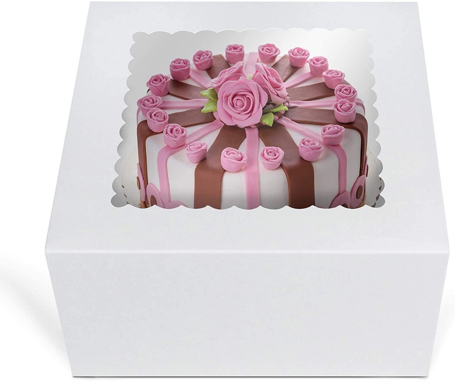 O'Creme White Square Cake Box 10 x 10 x 5 Inch, with Scalloped Window ...