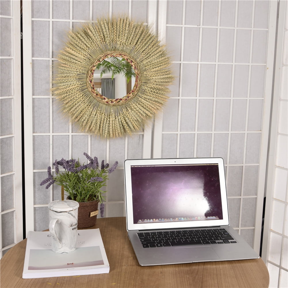 Hanging Wall Mirror Boho Wall Mirror With Fringe Retro Decorative Wheat ...