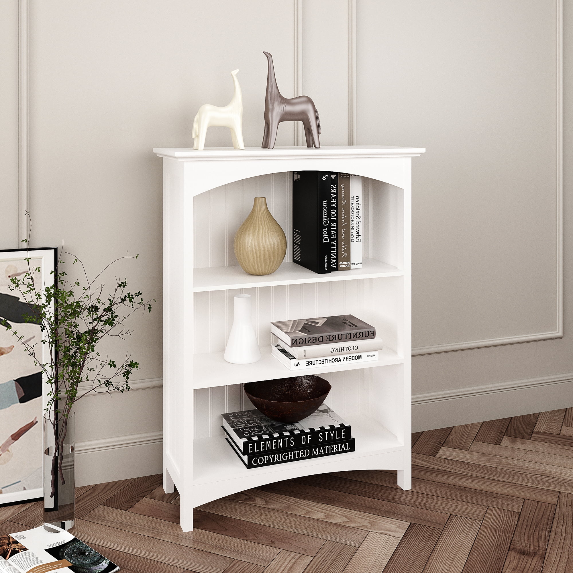 eHemco 3 Tier Storage Shelf Bookcase with 2 Arched Supports, 40 Inches ...