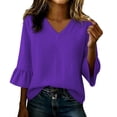 Baeitkot Women's V-neck Quarter Sleeve Top Women's Solid Color V-neck ...