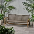 Euroco Outdoor 3-Seater Sofa with Wicker Seat, Acacia Wood Frame, and ...