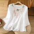 Atogsazn Oversized Linen Blouse for Women Floral Printed 3/4 Sleeve ...
