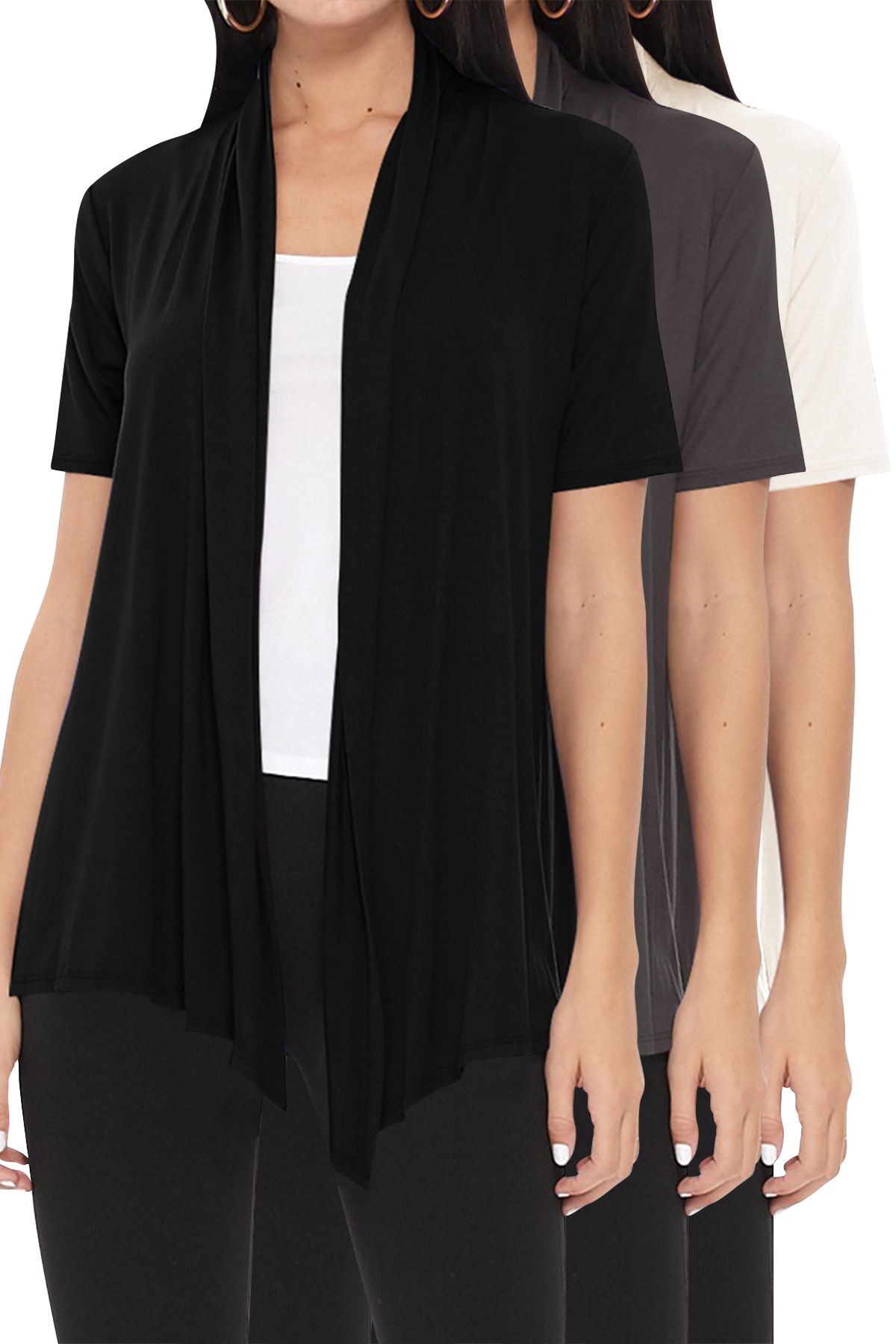 Women's Casual Short Sleeve Loose Fit Solid Cardigan (Pack of 3 ...