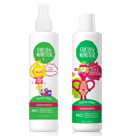 Fresh Monster Kids Hair Detangler Spray & 2-in-1 Shampoo & Conditioner ...