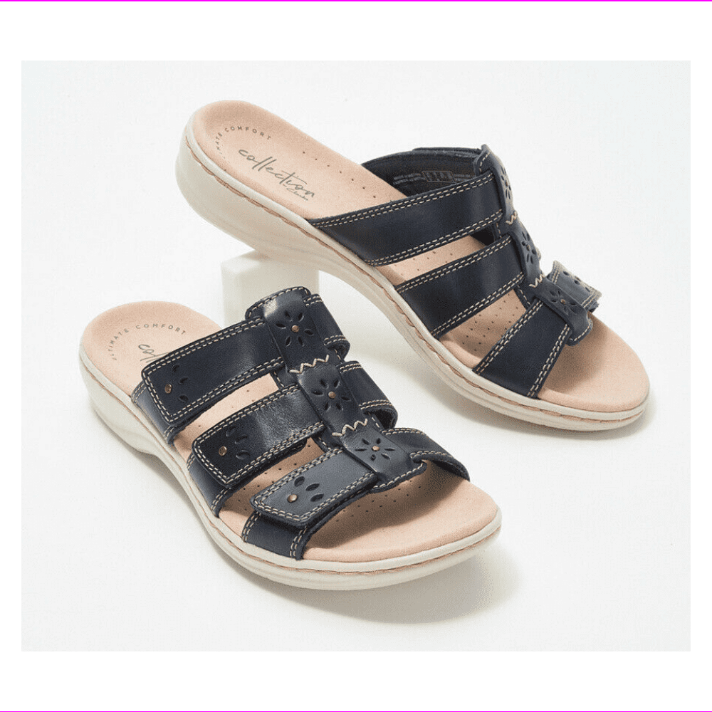 Clarks - Clarks Collection Ivory Sole Slide Sandals - Leisa Spring Navy ...