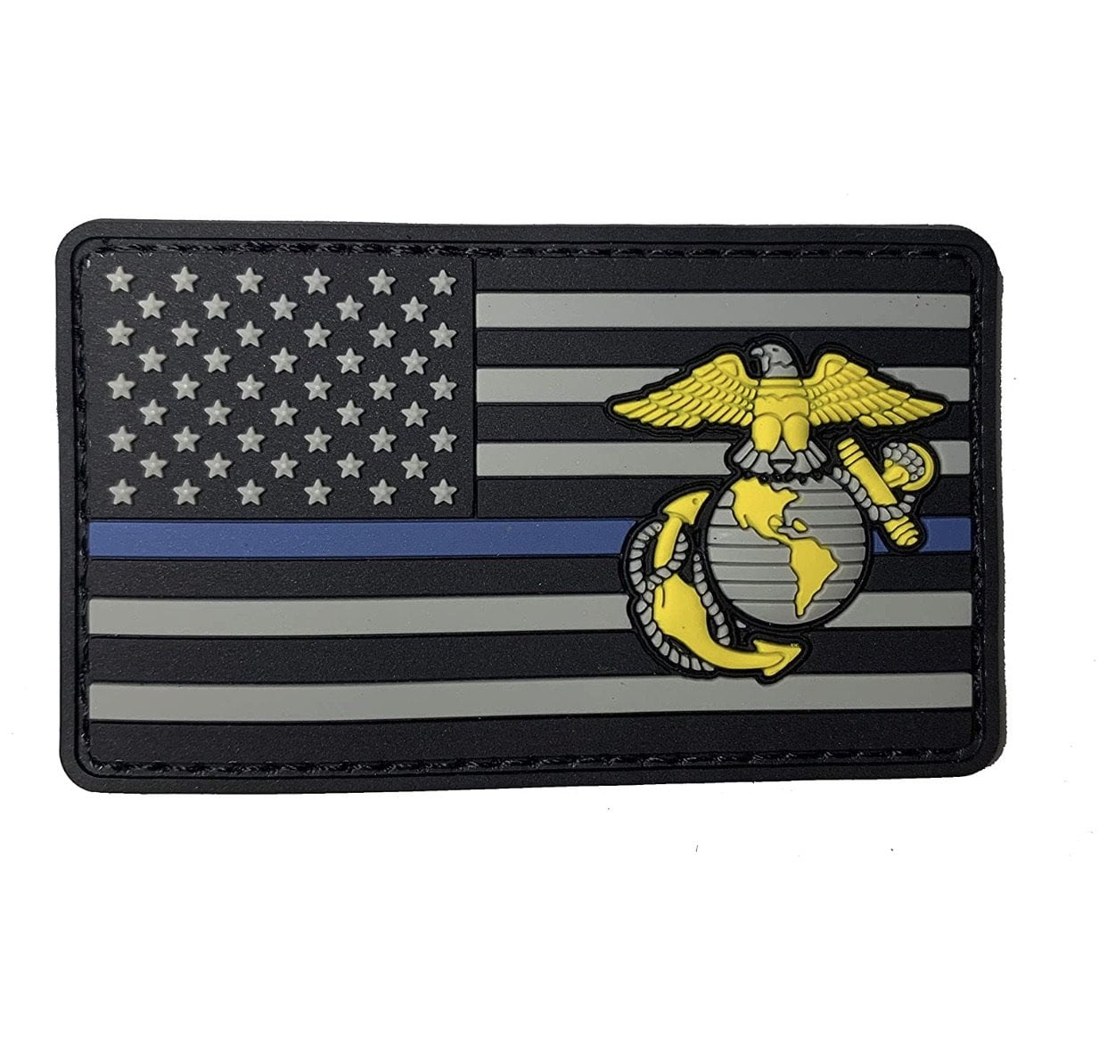 USA Thin Blue Line Marine eagle globe anchor Morale Patch Police Hook ...