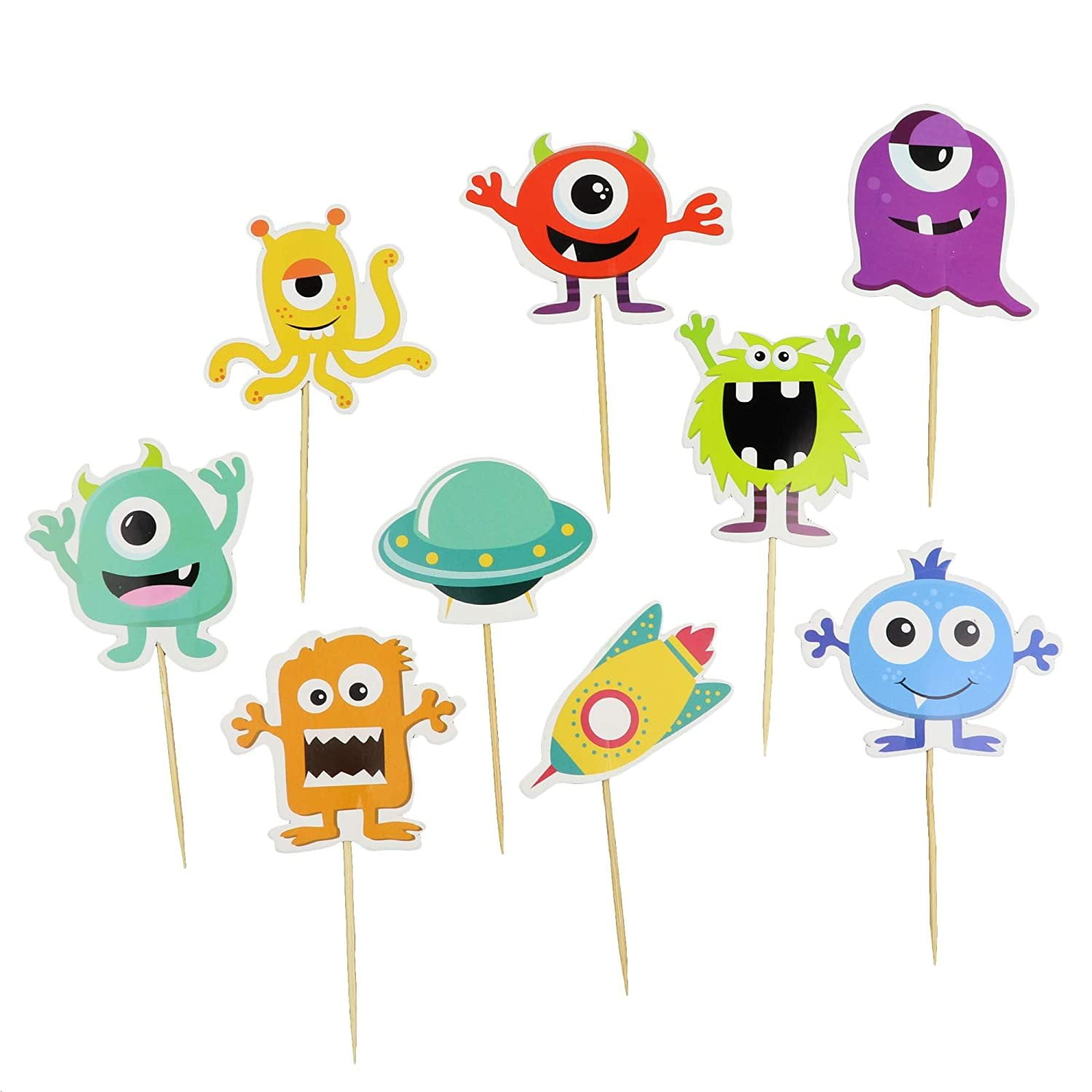 O'Creme Outer-Space Alien, UFO and Rocket Cake Toppers, Total 9 Pieces ...