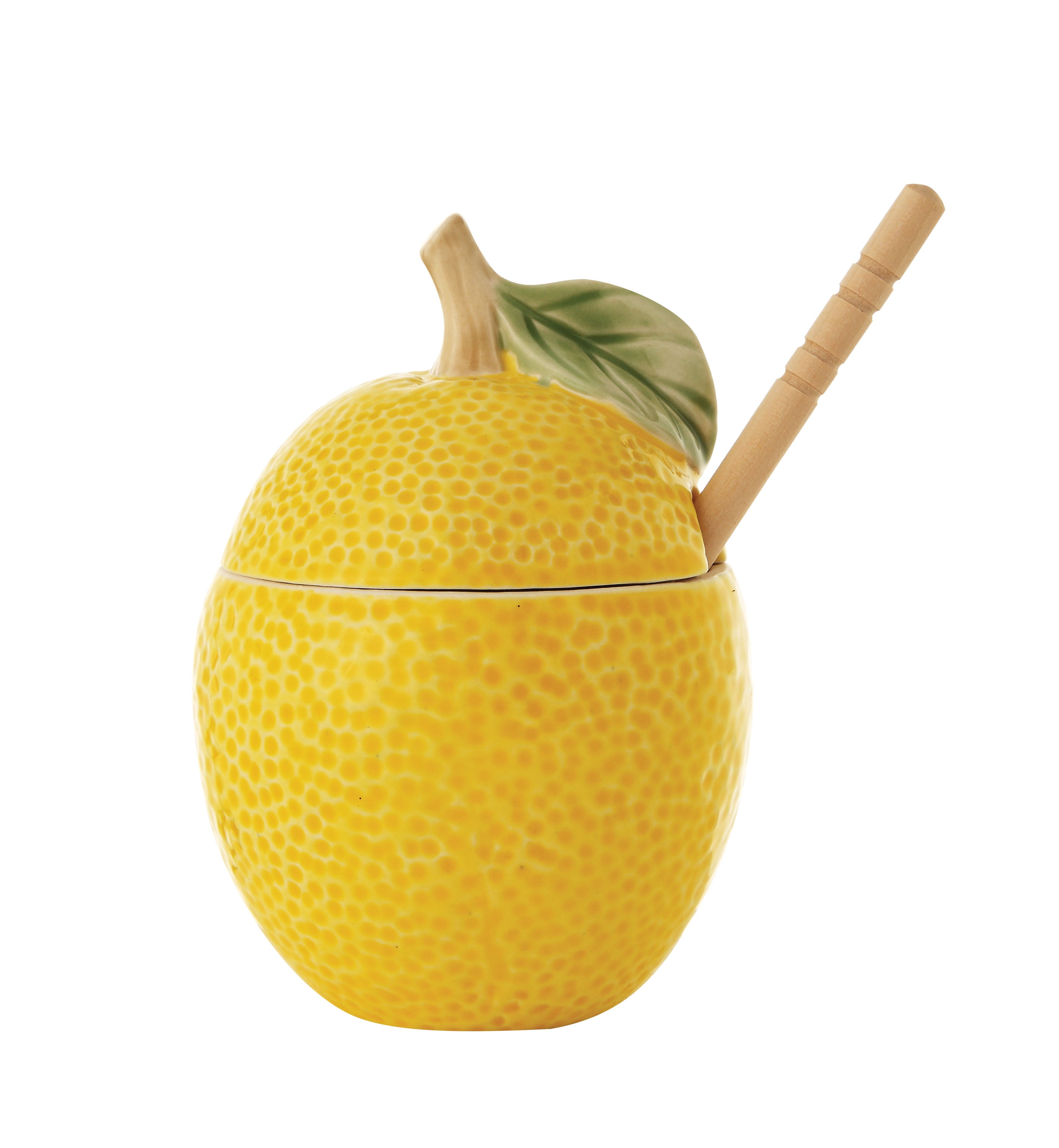 Creative Co-Op Stoneware Lemon Shaped Jar with Lid & Bamboo Utensil ...