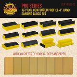 Dura-Gold 12-Piece Contoured Profile 4" Hand Sanding Block Set with 40 ...