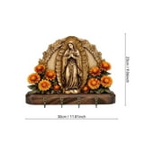 Our Lady of Guadalupe Wall Key Rack - Wood-Look Key Holder with 4 Hooks ...