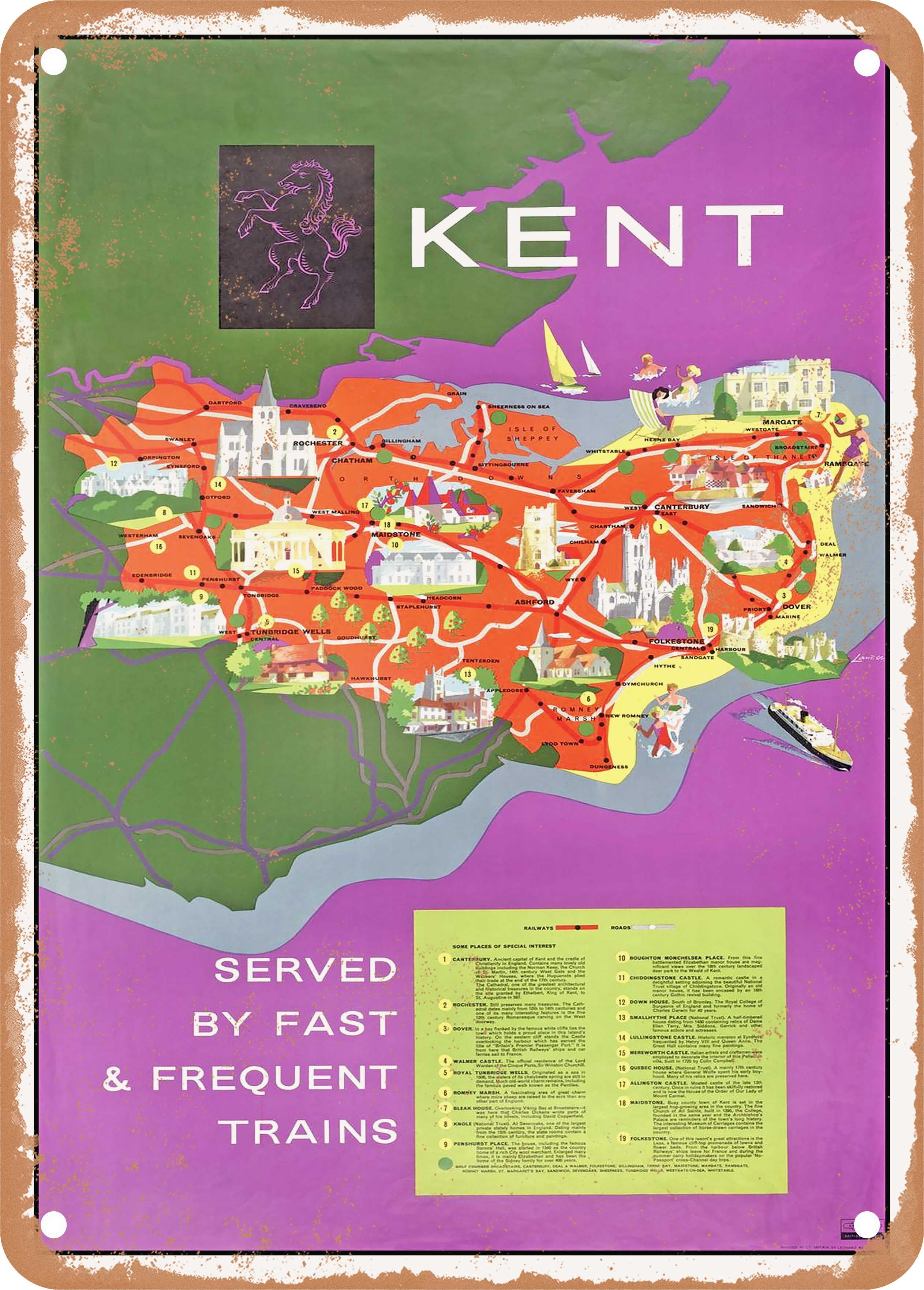 10 x 14 Metal Sign - 1962 Kent Served by Fast Frequent Trains British ...