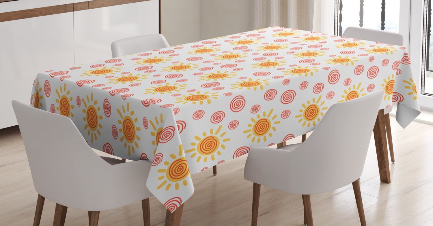 Sun Tablecloth, Repeating Sun Motifs with Hand-drawn Swirls and Rays ...