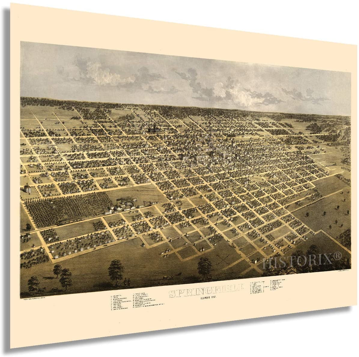 HISTORIX 1867 Springfield Illinois Map Vintage Poster Wall Art Print ...