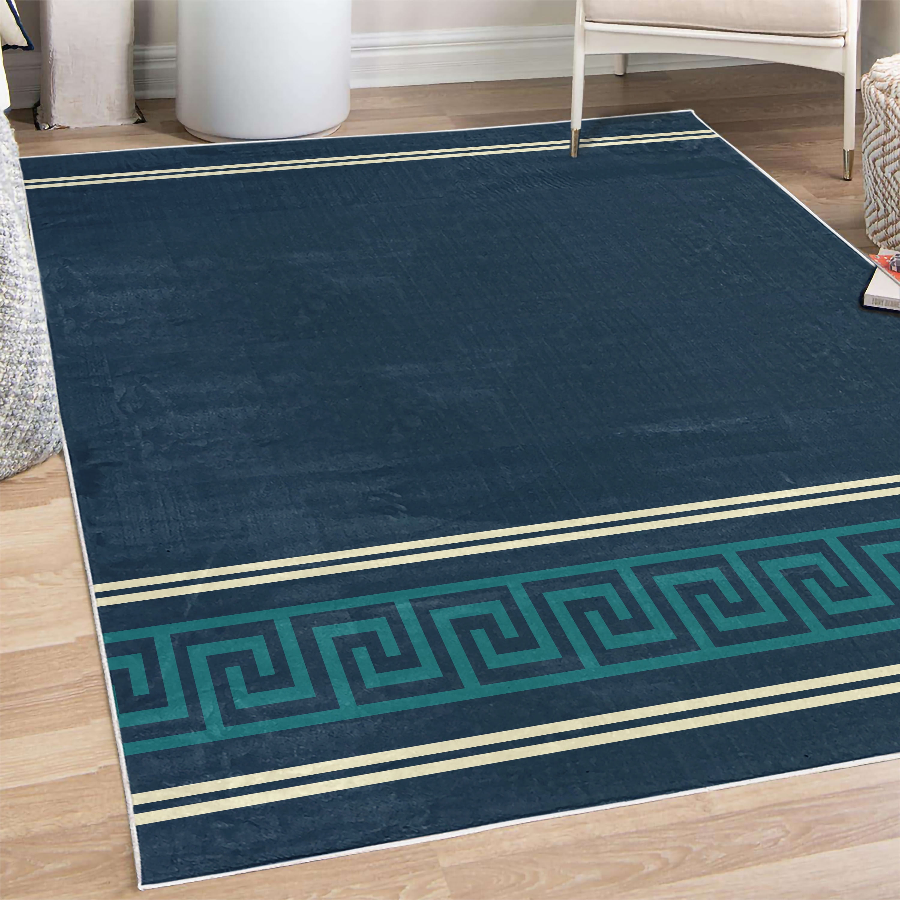 Abstract Decorative Rug, Simplistic Classic Greek Inspired Pattern in ...