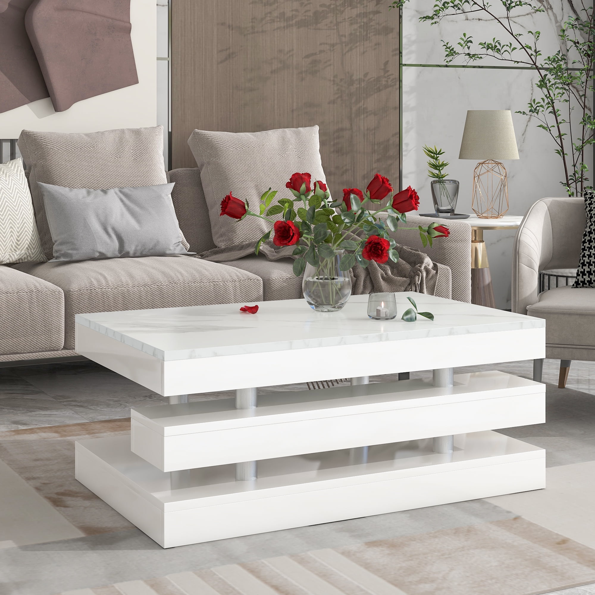 Royard Oaktree Coffee Table 2-Tier Rectangle Coffee Table with Open ...
