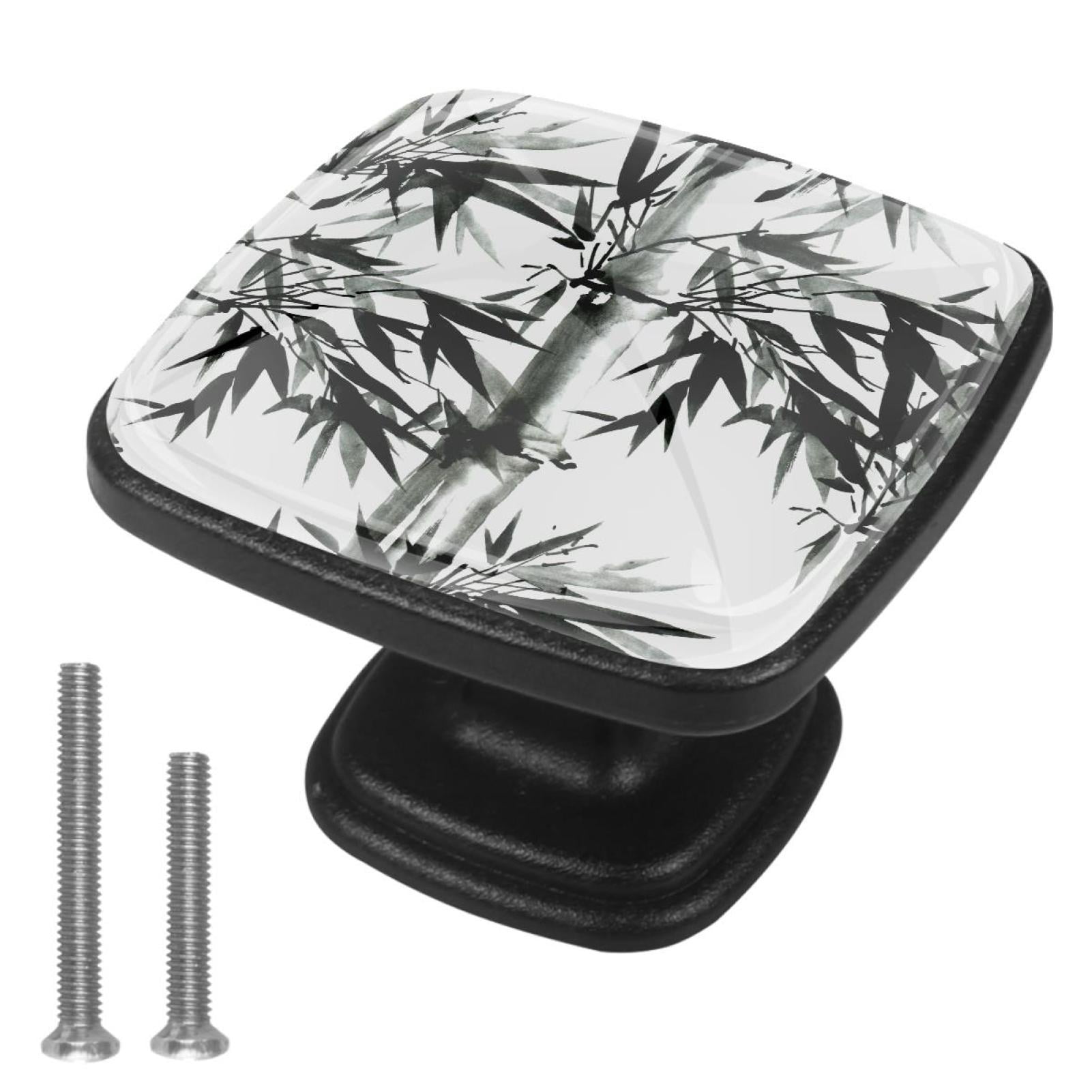 4 Pcs Cabinet Handle Drawer Pulls Ink Bamboo Knobs with Screws Square ...