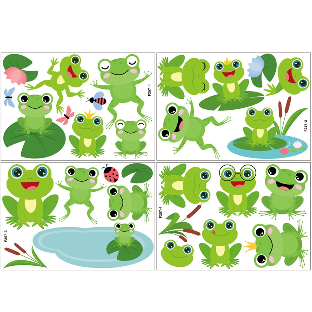 4 Sheets Cartoon Frogs Wall Stickers PVC Removable Kid Bedroom Wall ...