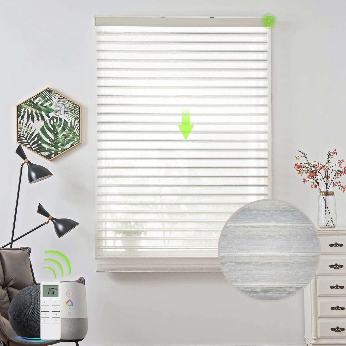 Yoolax Motorized Sheer Blinds Remote Control Light Filtering Blinds ...