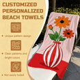 Beach summer bath towels, orange flowers, green leaves, microfiber ...