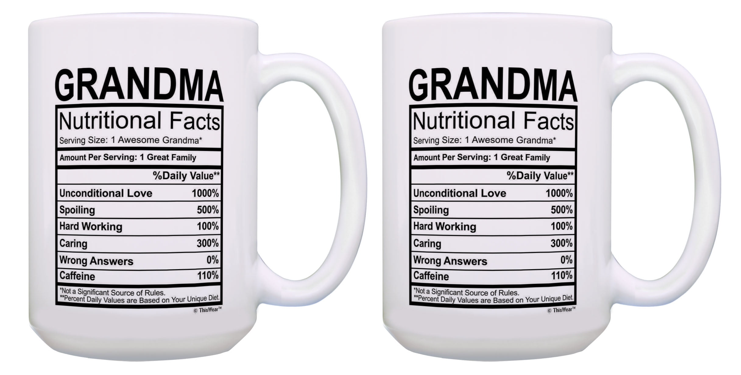ThisWear Grandma Gift Set Grandma Nutrition Facts Mug Set Grandma Cup 2 ...