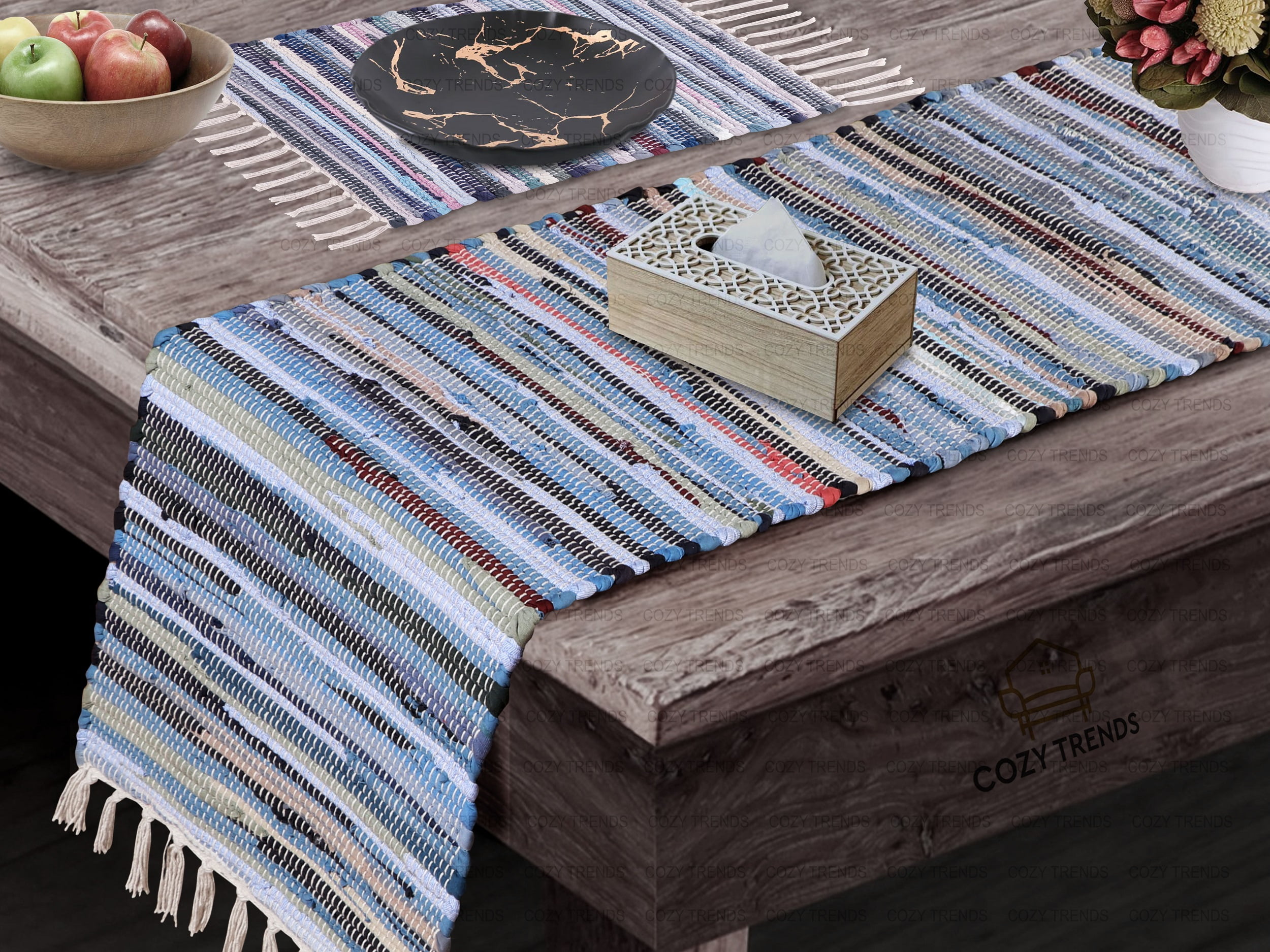 Handmade Cotton Chindi Tabletop Reversible & Machine Washable, Table ...