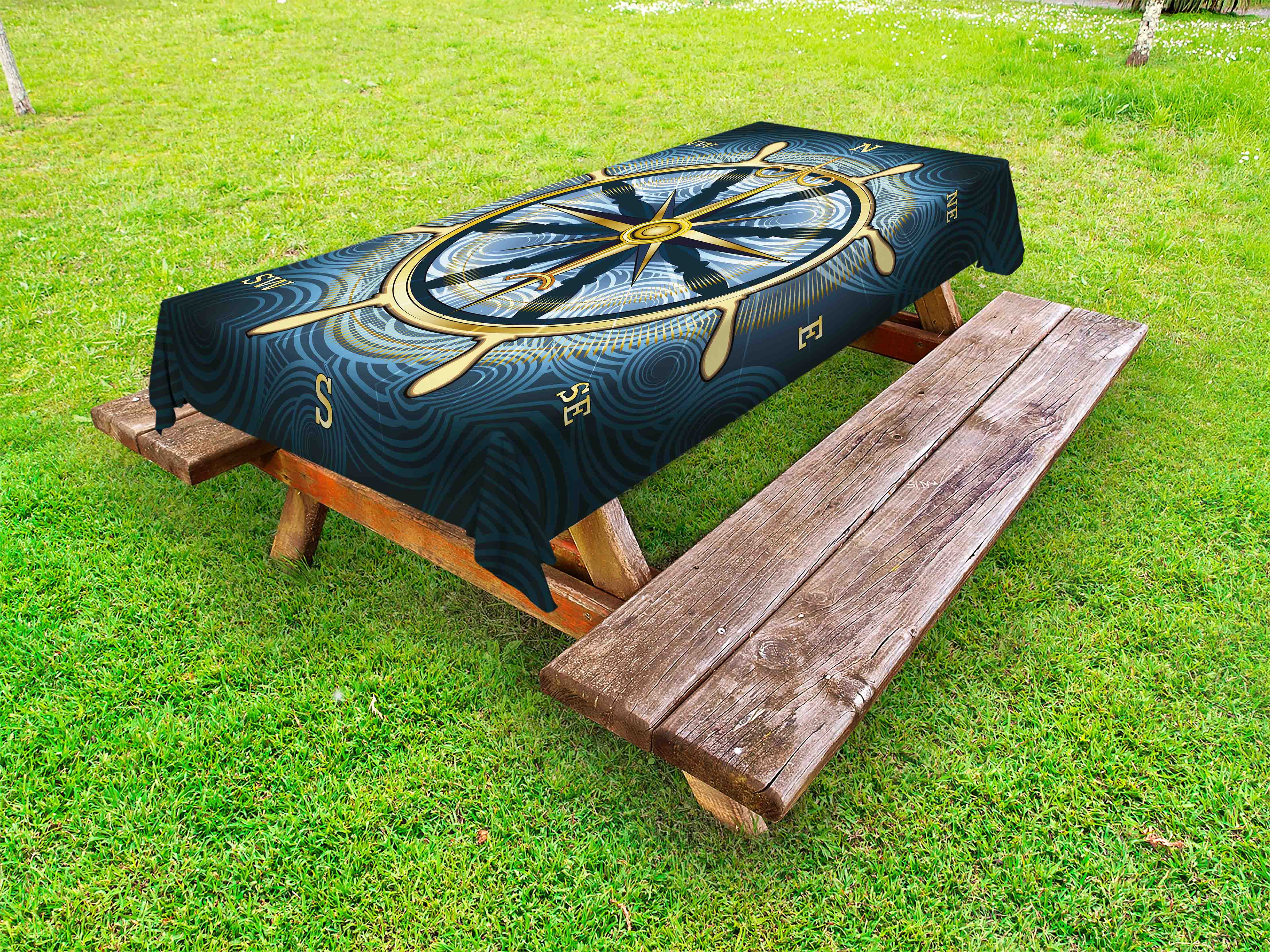 Compass Outdoor Tablecloth, Navigation Golden Compass with Windrose and ...