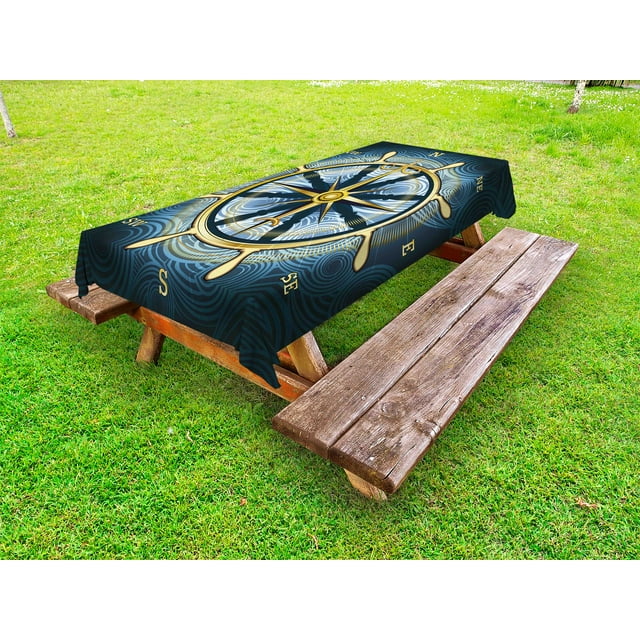 Compass Outdoor Tablecloth, Navigation Golden Compass with Windrose and ...