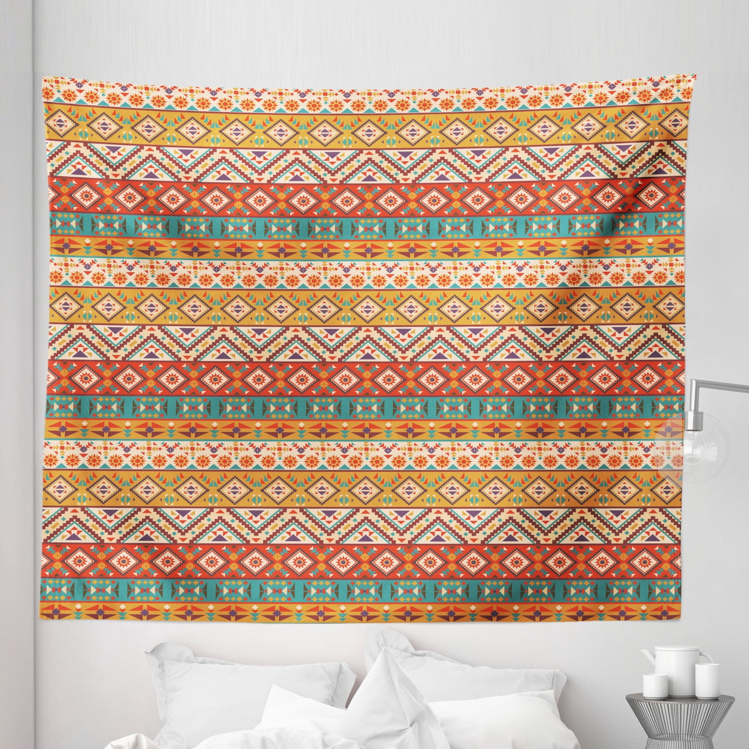 Aztec Tapestry, Native Folk Pattern Funky Earth Tones Ornamental ...