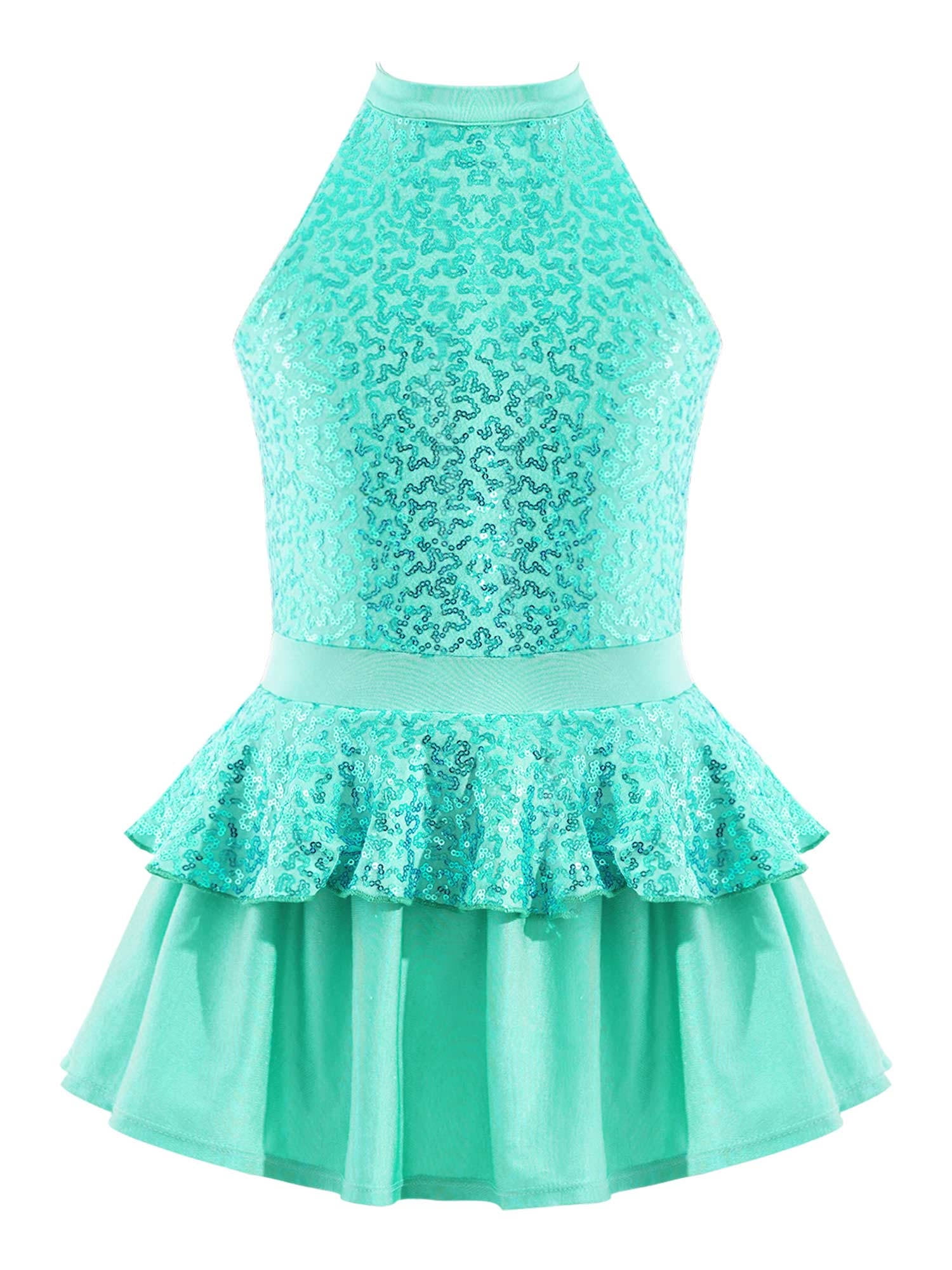 iiniim Kids Girls Jazz Modern Dancewear Shiny Sequin Sleeveless Open ...