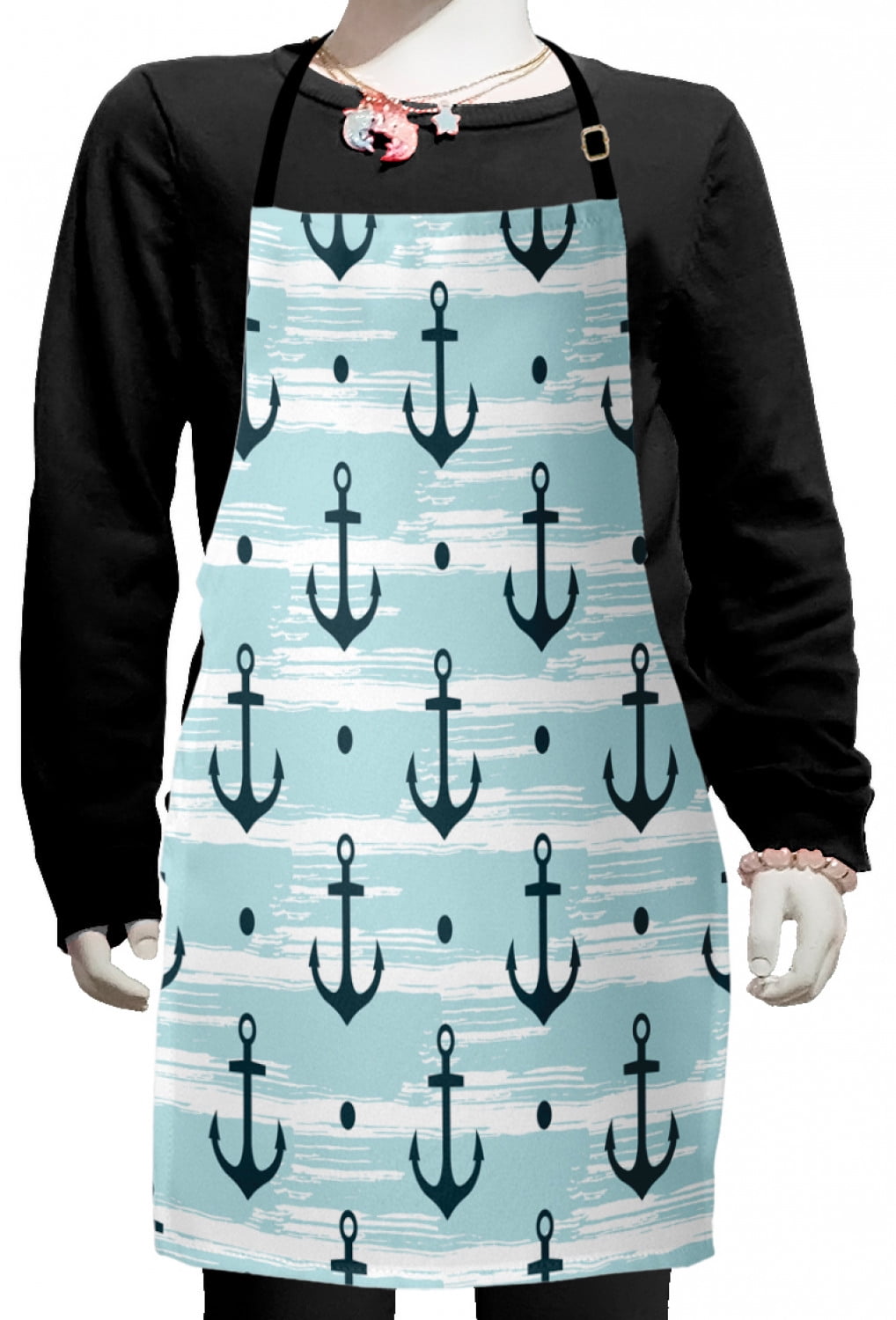 Anchor Kids Apron, Pattern with Anchors Modern Adventurous Striped ...