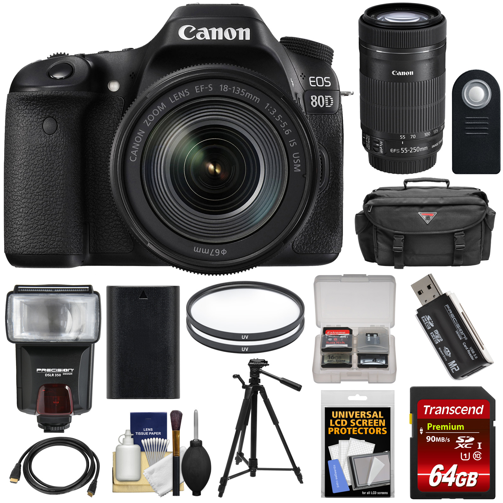 Canon EOS 80D Wi-Fi Digital SLR Camera + 18-135mm IS USM with 55-250mm ...