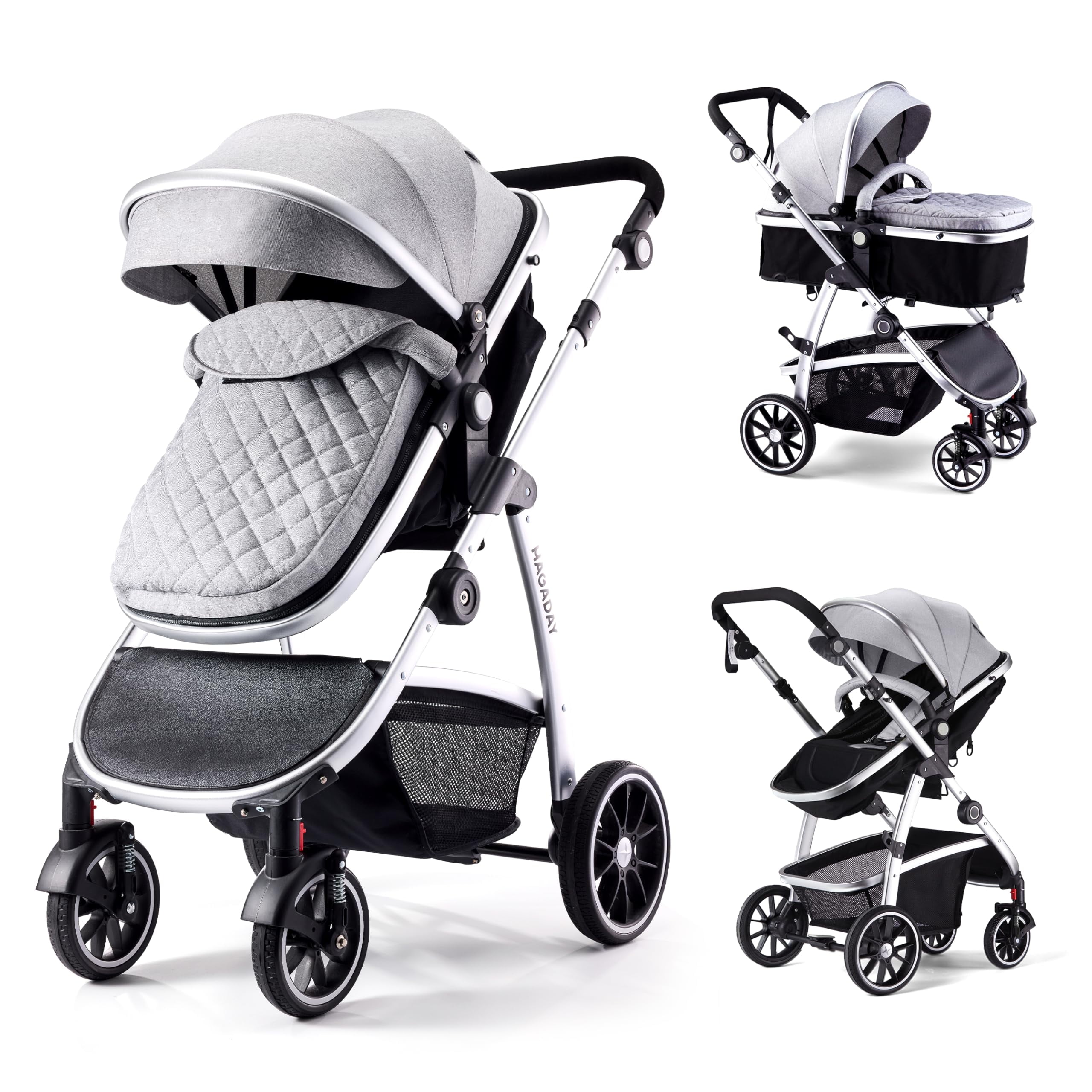 Hagaday Baby Stroller, 2-in-1 Reversible Stroller with Bassinet Mode, Foldable Infant Stroller ...