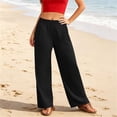 ctdiral Womens Elastic Waist Cotton Linen Pants High Waist Wide Leg ...