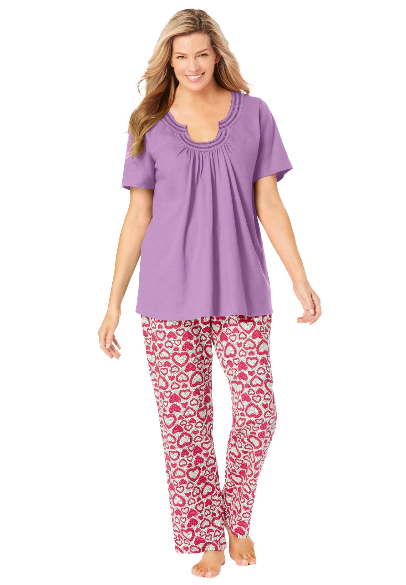 Woman Within Womens Plus Size Embroidered Short Sleeve Sleep Top
