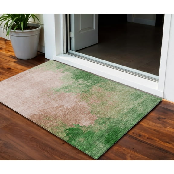 HomeRoots 608751 9 x 12 ft. Olive Green Abstract Washable Indoor ...