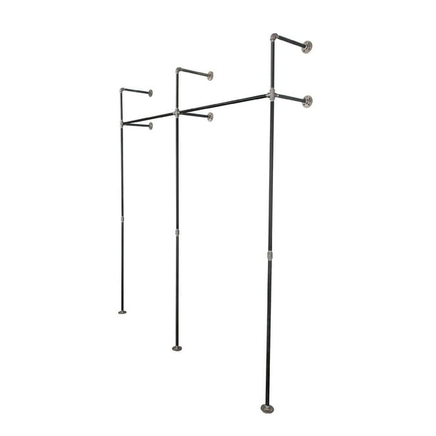 PIPE DECOR 76 3/8" Black Steel Wall- and Floor-Mounted Modular Pipe ...