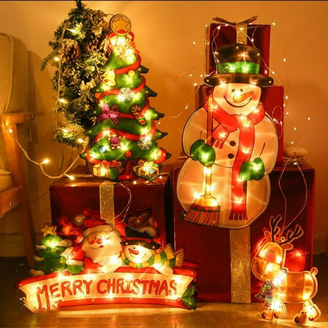 Travelwant Christmas Window Silhouette Lights Decorations,Lighted Santa ...