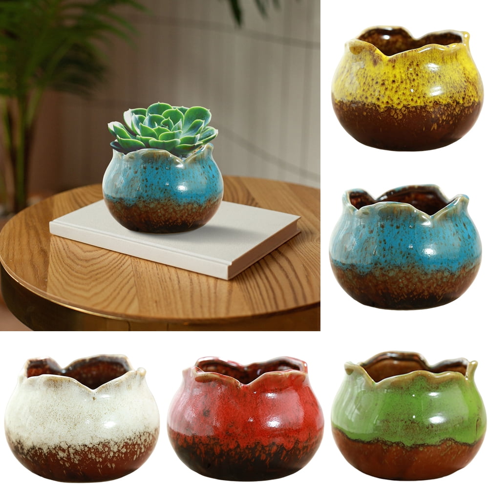 LINASHI Flower Pot Ceramic Succulent Pot, Shatterproof Drain Hole ...