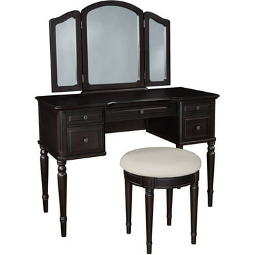 Simple Relax Tri-fold Mirror Vanity Table with Stool Set, White ...