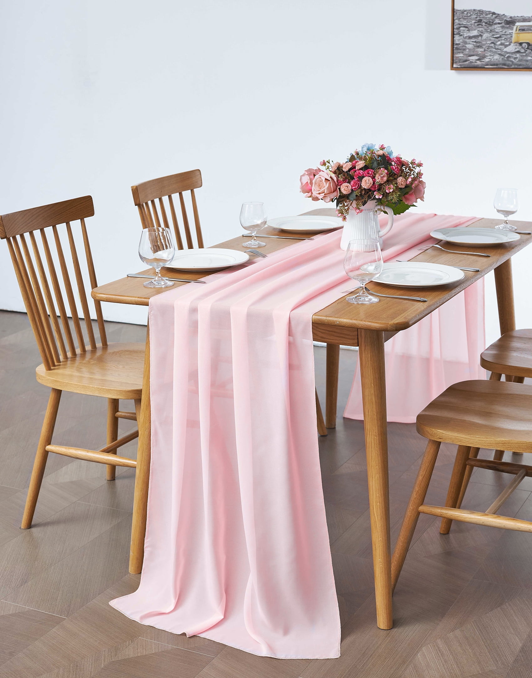10Ft Blushing Pink Chiffon Table Runner Sheer 29x120 Inch for Romantic ...