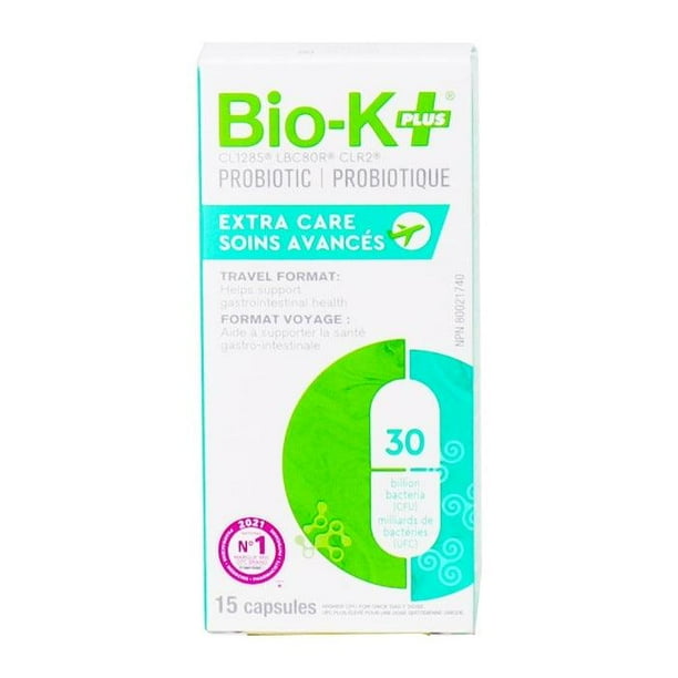 Bio-K+ - ExtraCare Travel Probiotic (30 Billion CFU), 15 Capsules ...