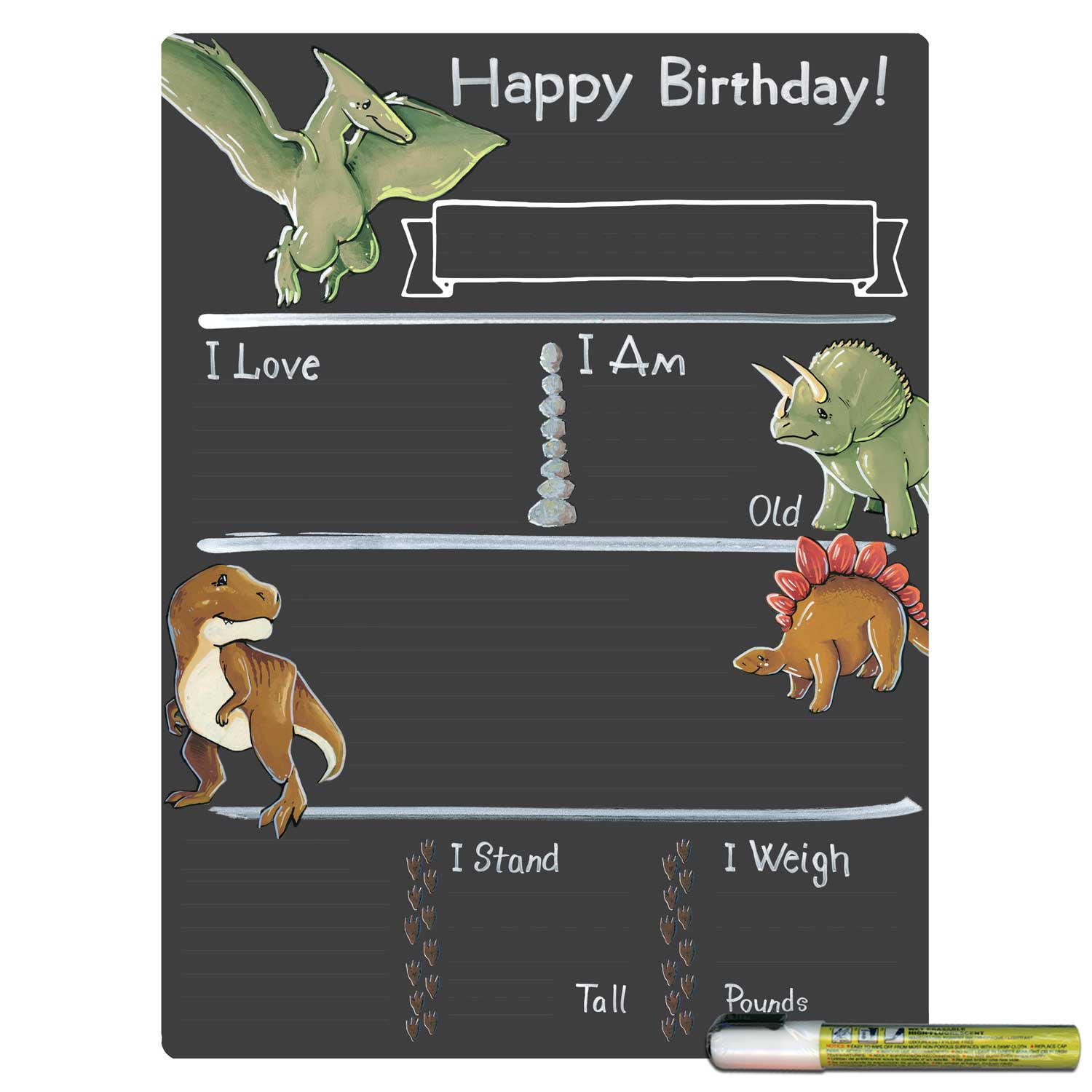 Cohas Dinosaur Theme Birthday Milestone Chalkboard, 12 by 16 inches ...