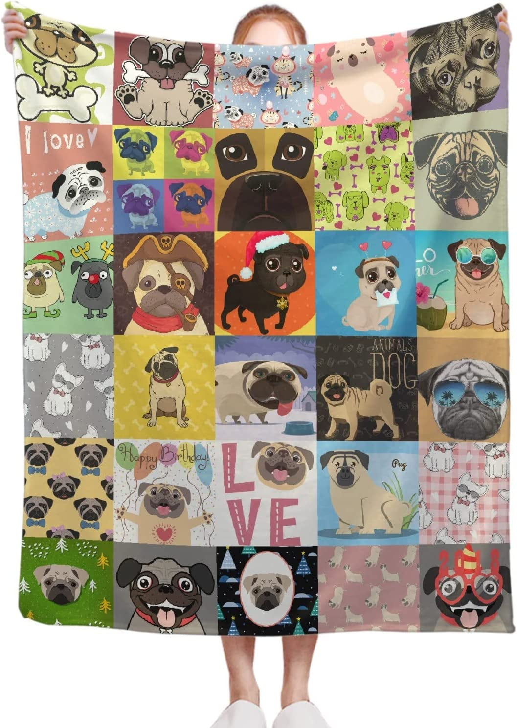 Crazy Cute Pug Blanket Animal Dog Pattern Soft Cozy Warm Lightweight ...